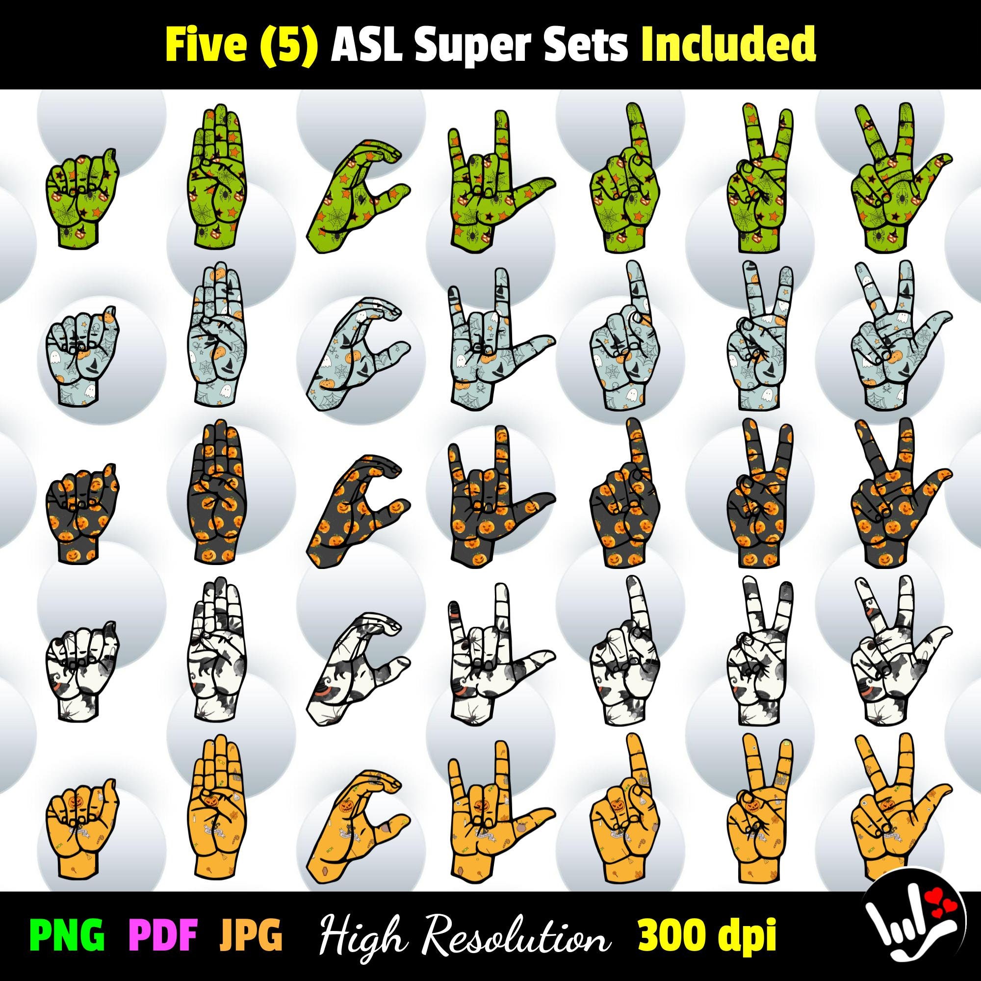 ASL Alphabet Numbers Ilys Halloween Super Sets Clipart - Etsy