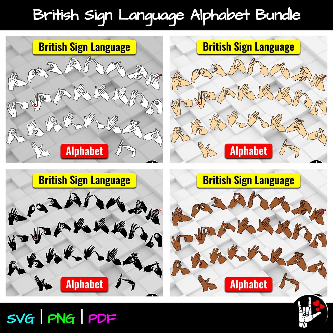 BSL Sign Language Alphabet SVG Bundle BSL Alphabet British | Etsy