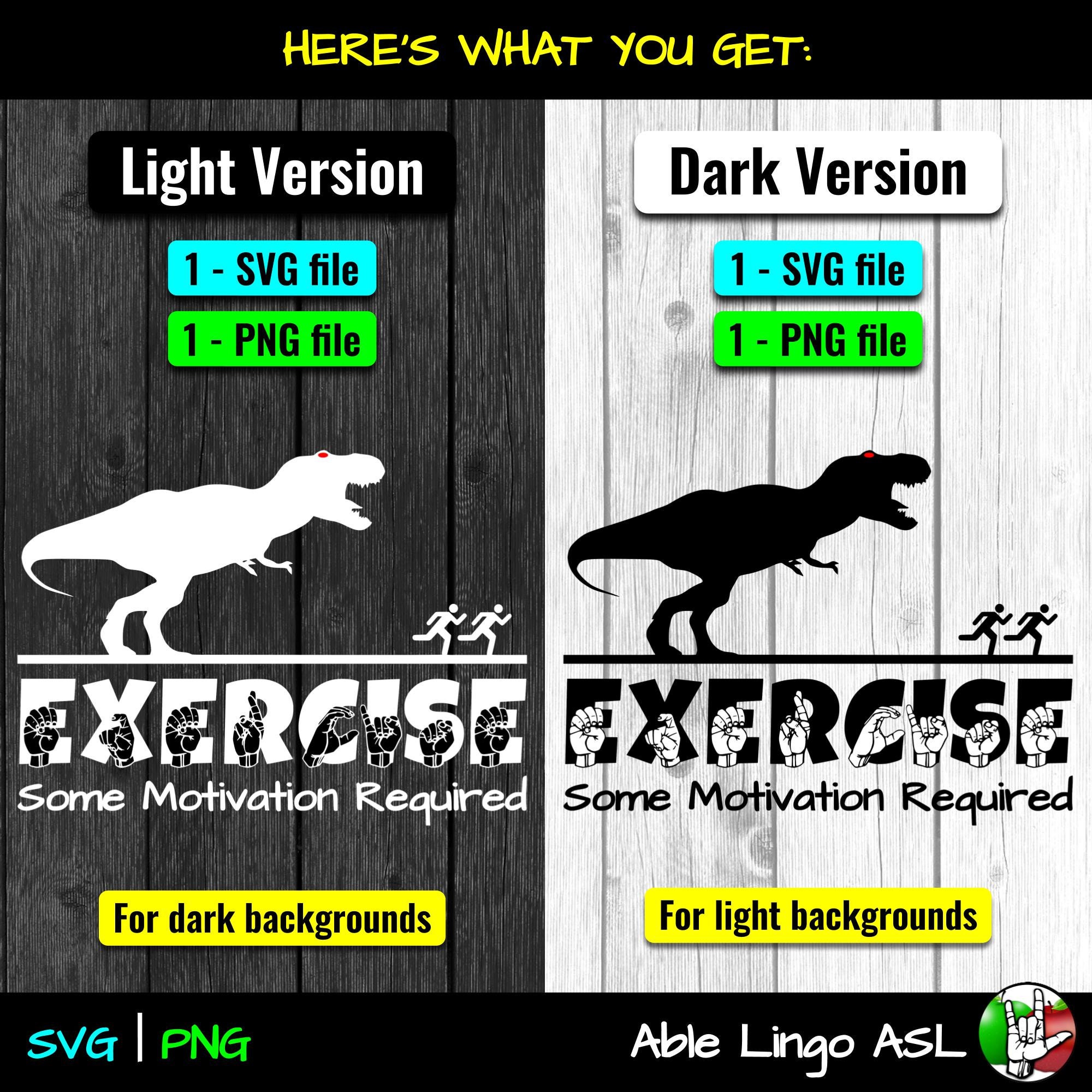 ASL SVG Dinosaur Exercise Motivation Sign Language SVG Asl Png Cut ...