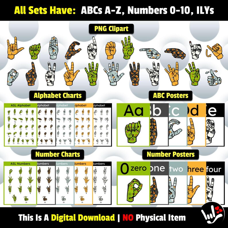ASL Alphabet Numbers Ilys Halloween Super Sets Clipart - Etsy