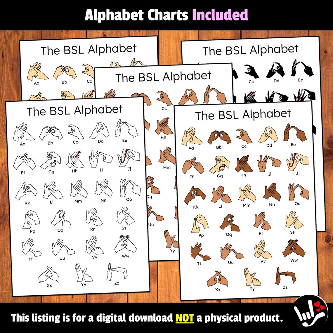 BSL Printable Alphabet Charts & Flashcards A4 Size BSL - Etsy UK