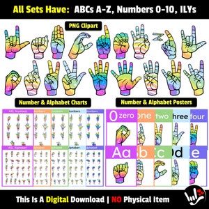 ASL Alphabet Numbers Ilys Rainbow Super Sets | Clipart Charts Posters ...