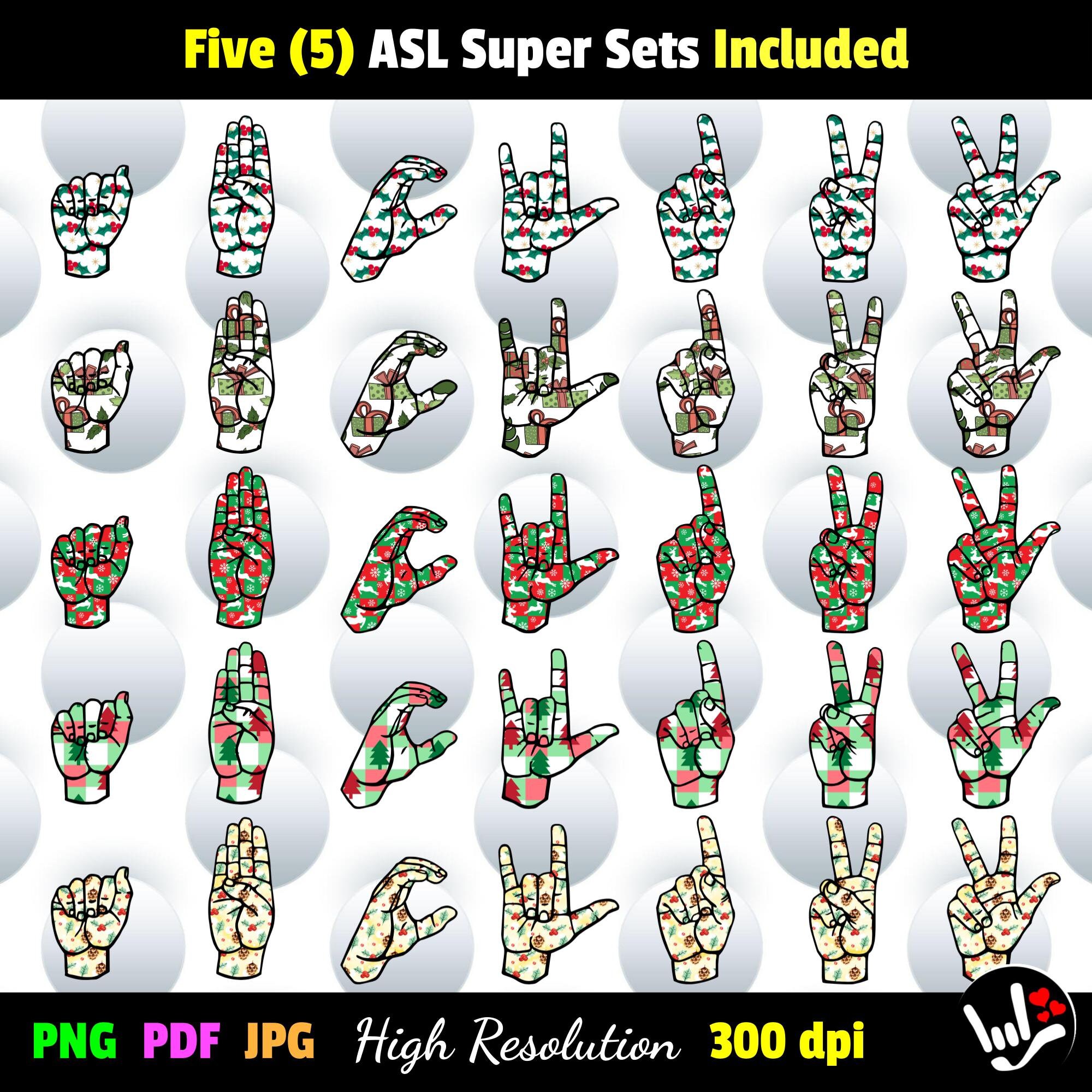 ASL Alphabet Numbers Ilys Christmas Super Sets | Clipart Charts Posters ...