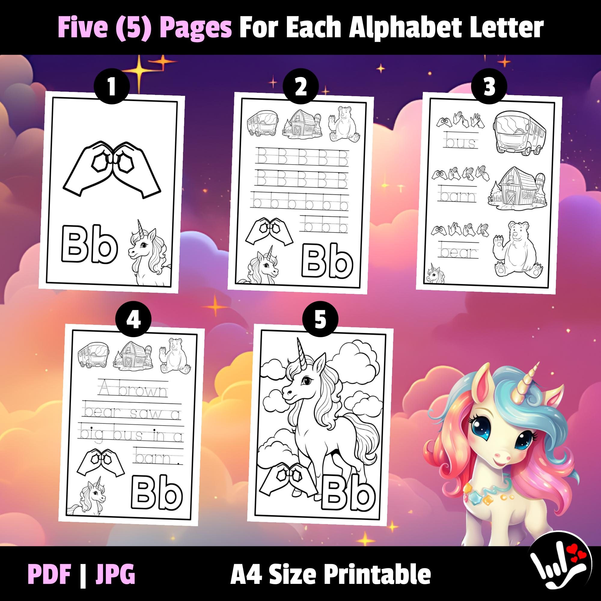Cute Unicorns Auslan Alphabet Coloring Tracing Activity Pages - Etsy