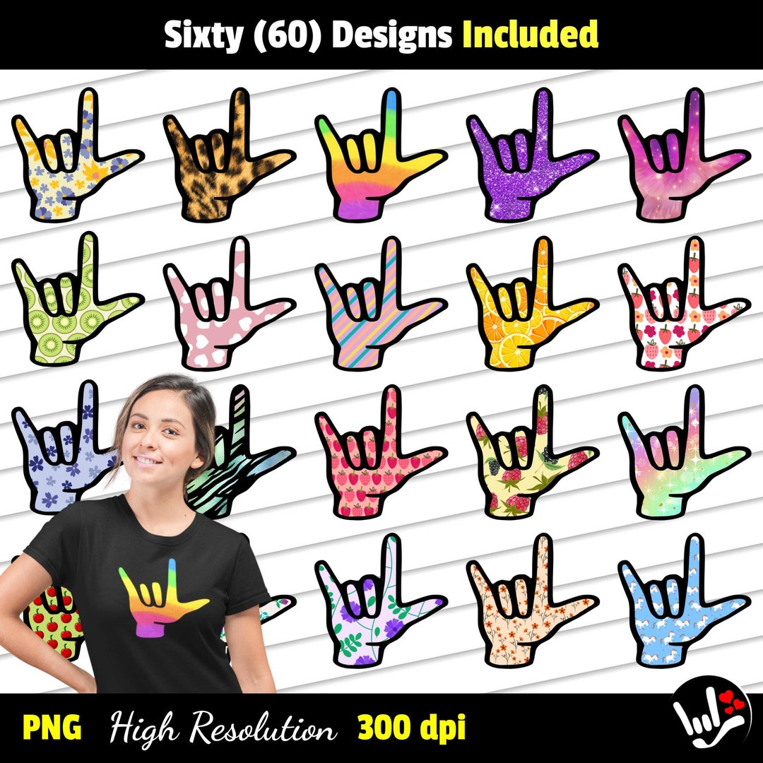 ASL I Love You Signs | 60 Colorful PNG Designs (digital Download) - Etsy