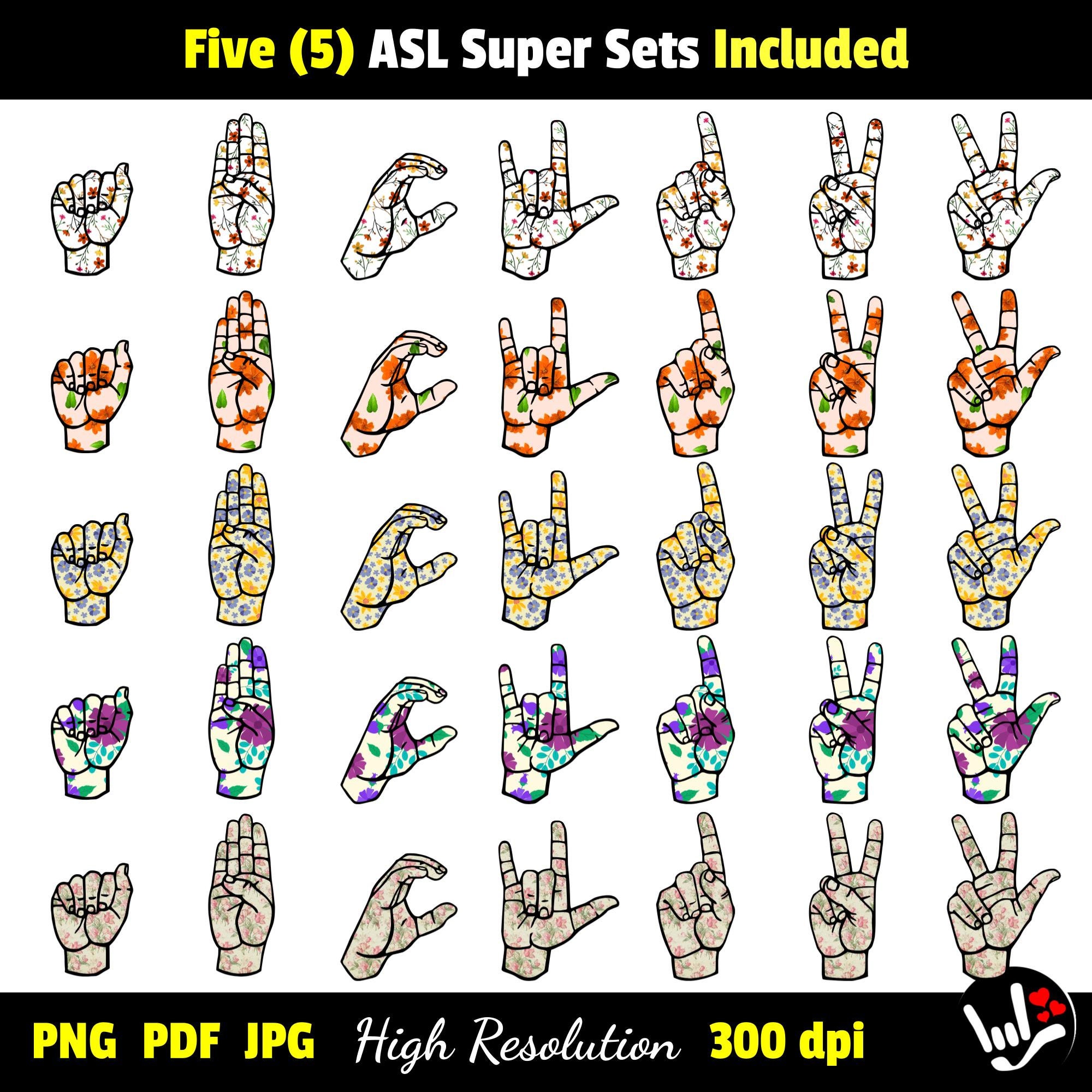 ASL Alphabet Numbers Ilys Flower Super Sets Clipart Charts - Etsy
