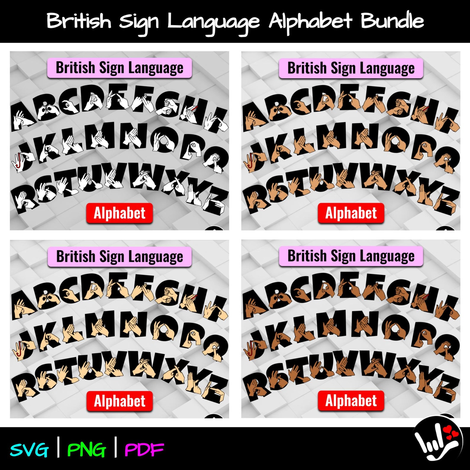 BSL Sign Language Alphabet SVG Bundle BSL Alphabet British Sign ...