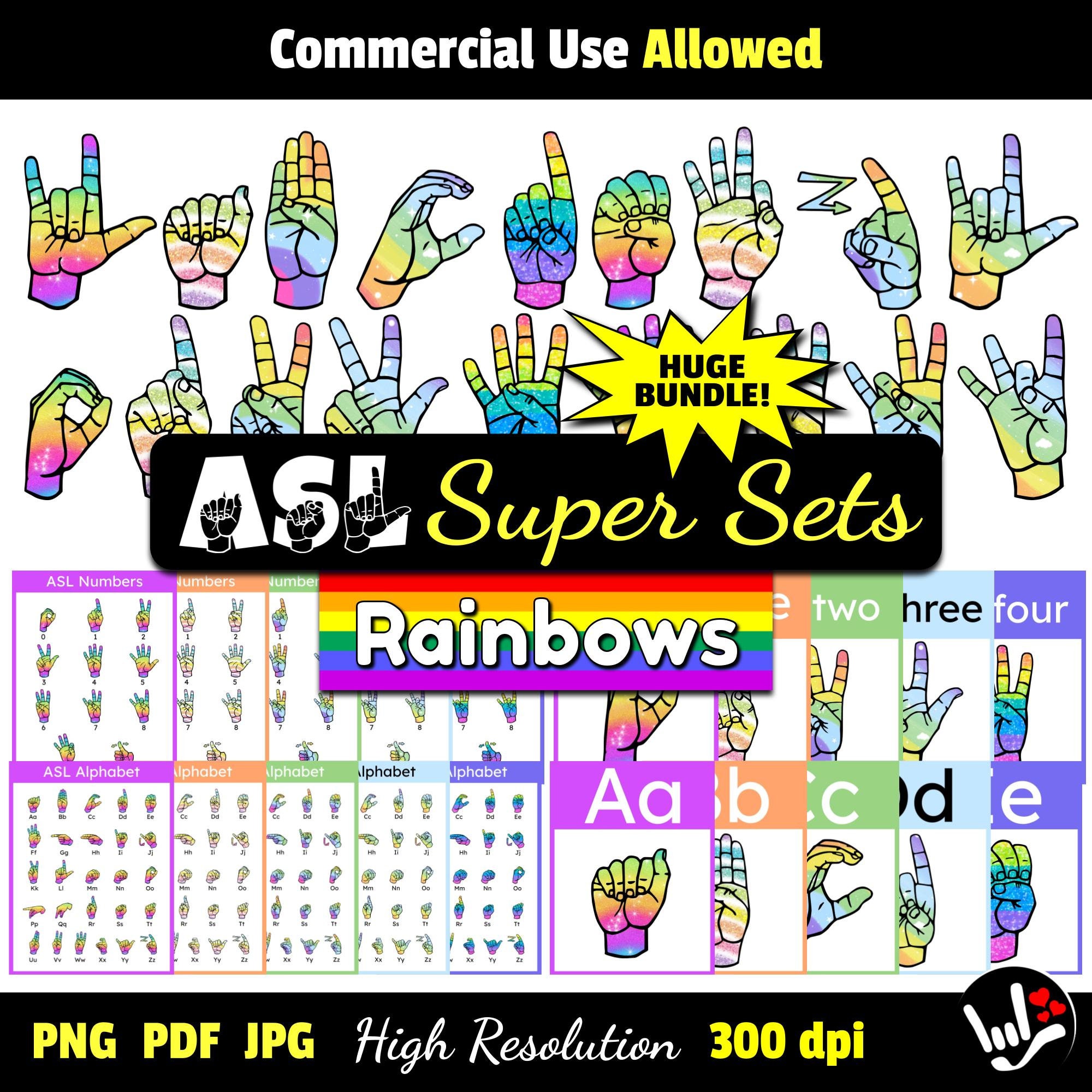 ASL Alphabet Numbers Ilys Rainbow Super Sets Clipart Charts Posters Png ...