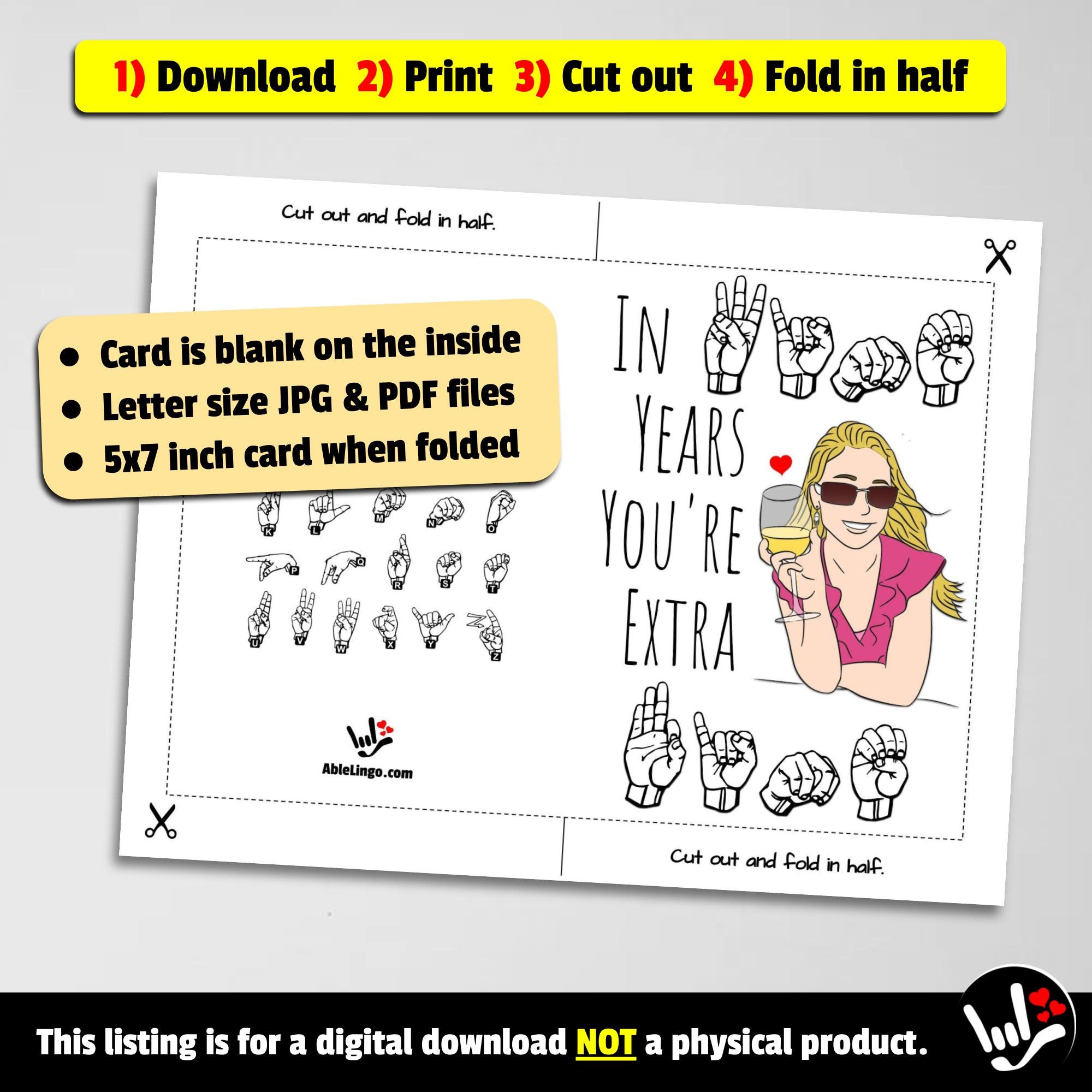 Printable ASL Birthday Card With ASL Alphabet FREE Envelope - Etsy