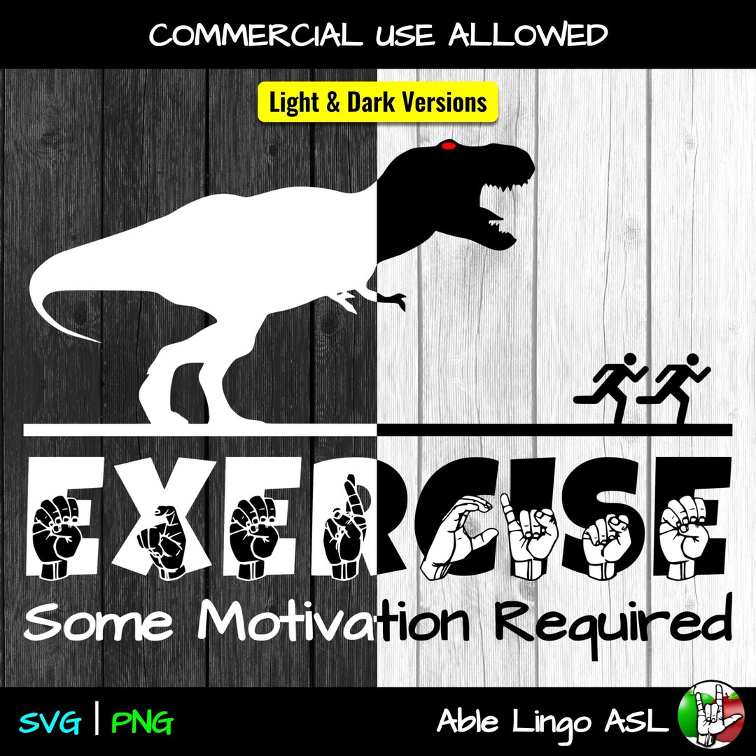 ASL SVG Dinosaur Exercise Motivation Sign Language SVG Asl Png Cut ...