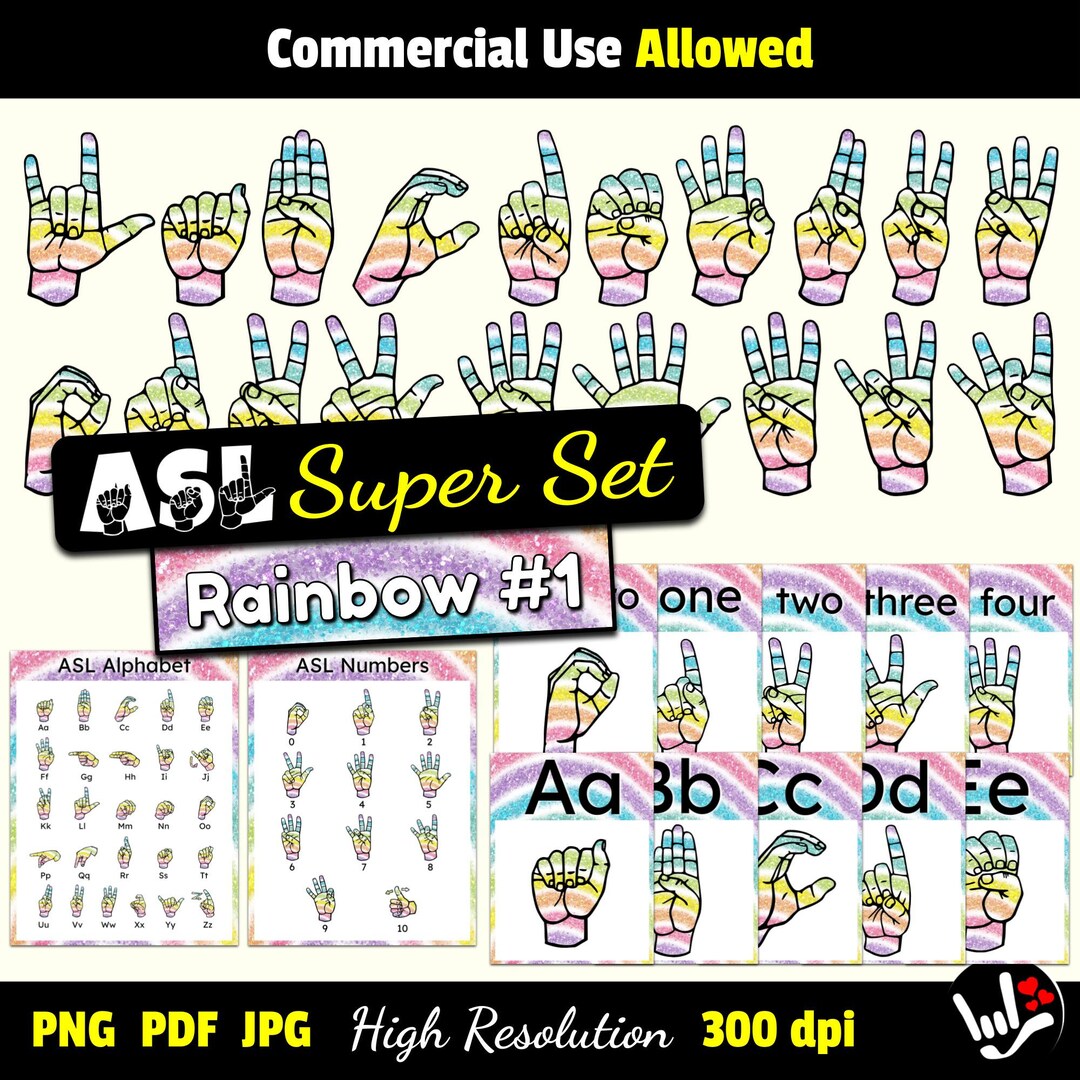 ASL Abcs Alphabet Numbers ILY Rainbow #1 Super Set | Clipart Charts ...