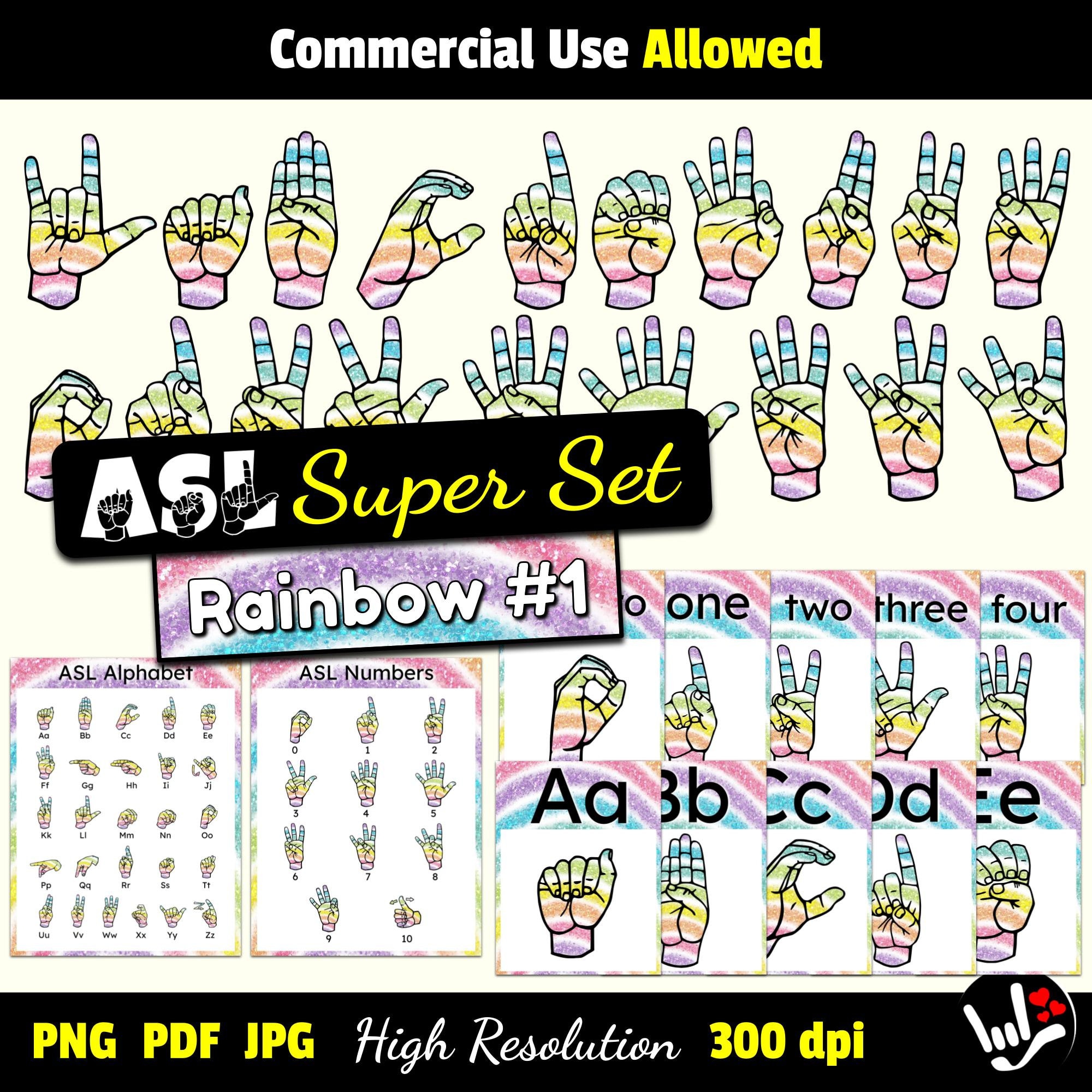 ASL Abcs Alphabet Numbers ILY Rainbow 1 Super Set Clipart - Etsy