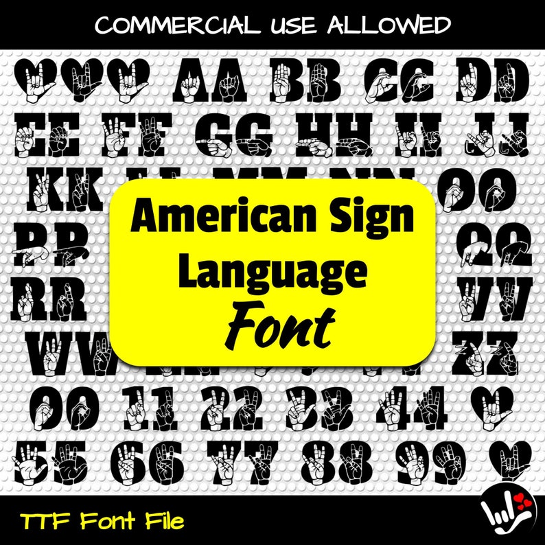 ASL Font TTF File Type Asl Letters & Numbers ILY Signs Type in American ...