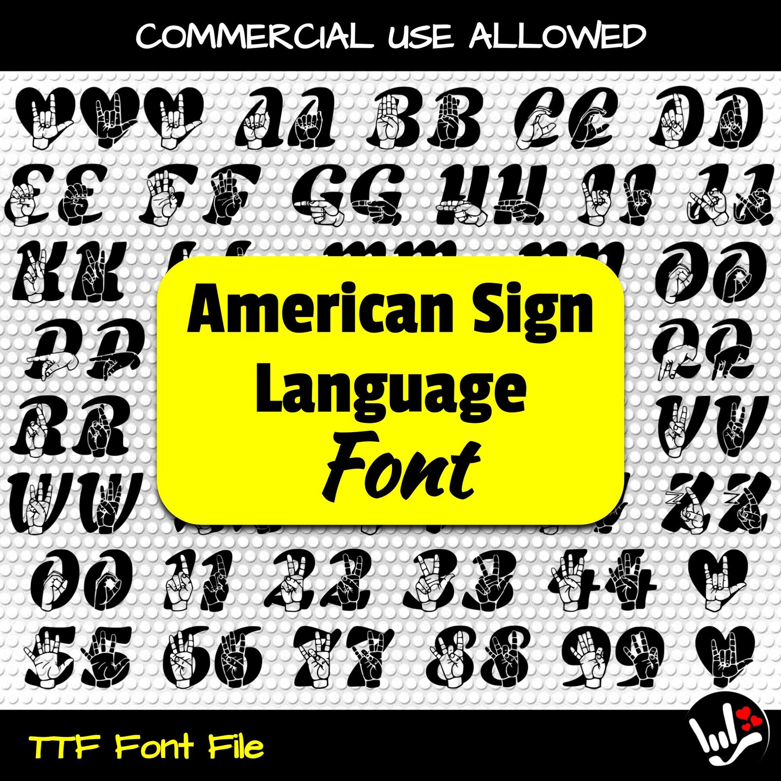 ASL Font TTF File Type Asl Letters & Numbers ILY Signs Type in American ...