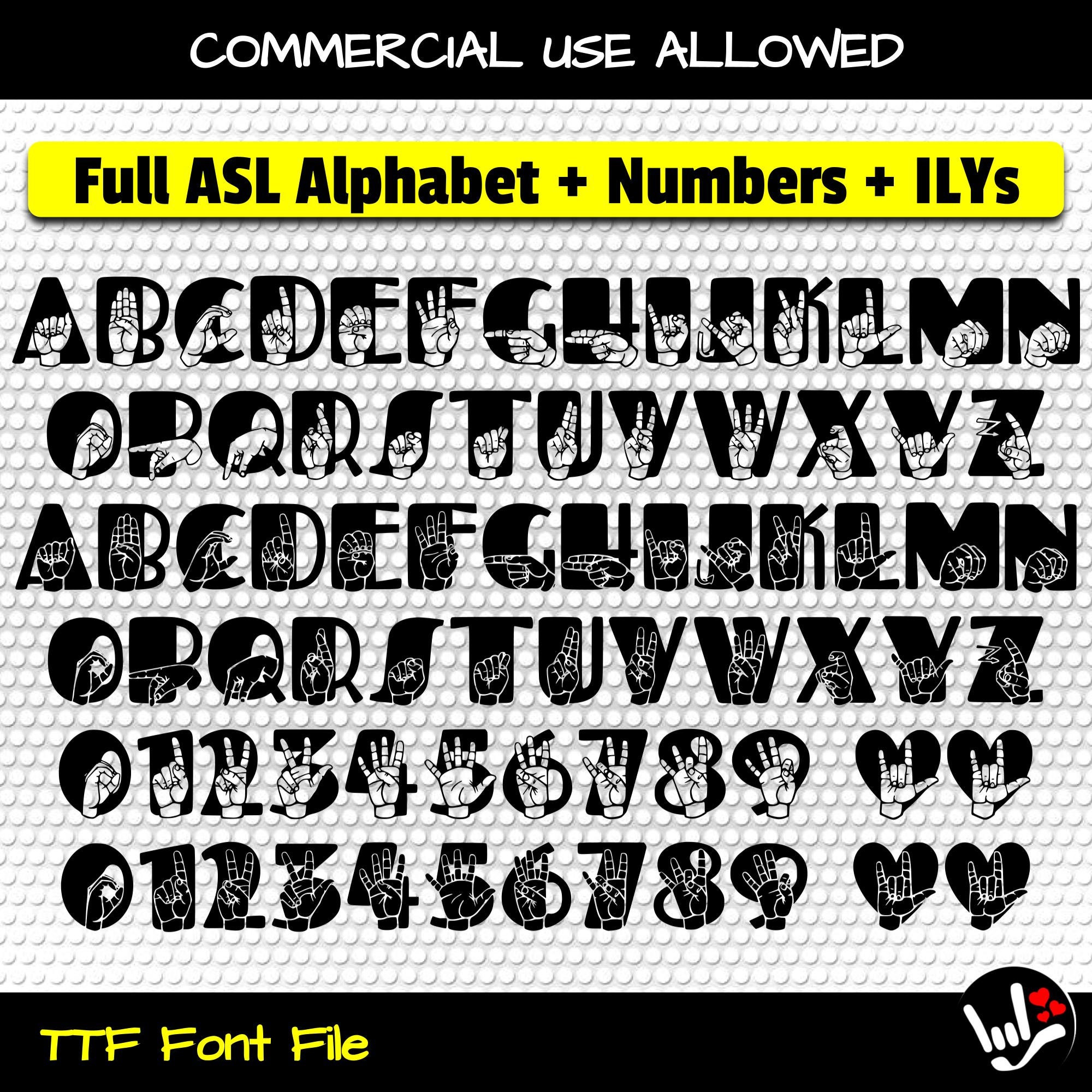 ASL Font TTF File Type Asl Letters & Numbers ILY Signs Type in American ...