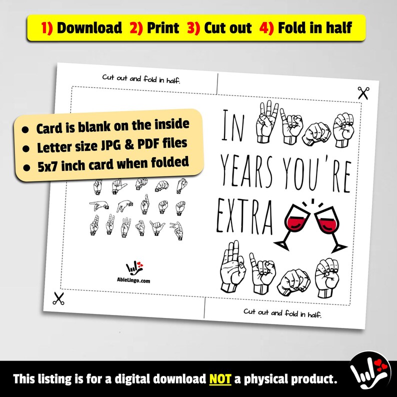 Printable ASL Birthday Card With ASL Alphabet FREE Envelope Template ...