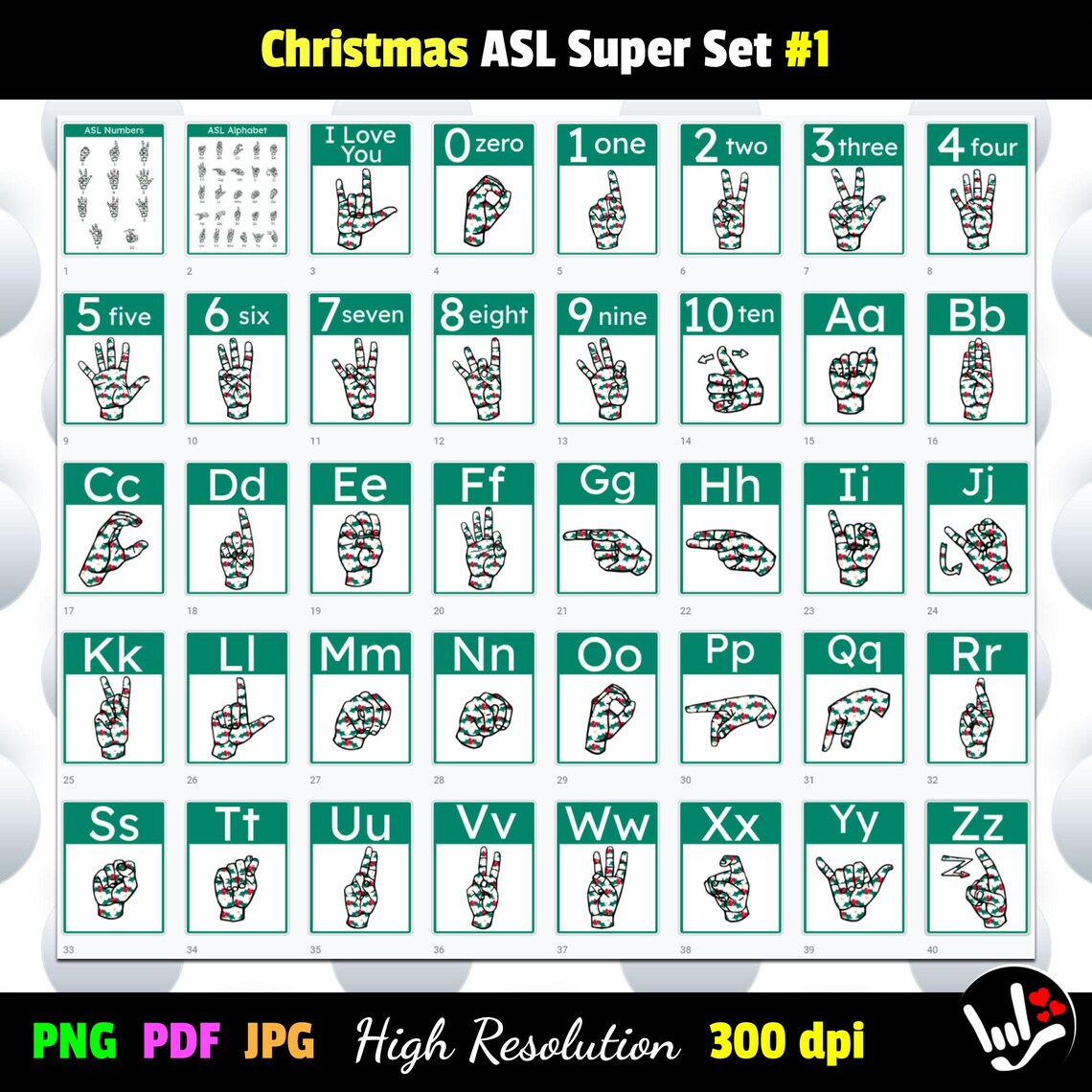 ASL Alphabet Numbers Ilys Christmas Super Sets Clipart - Etsy