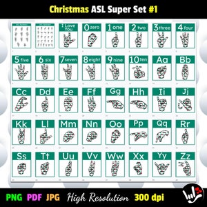 ASL Alphabet Numbers Ilys Christmas Super Sets Clipart Charts Posters ...