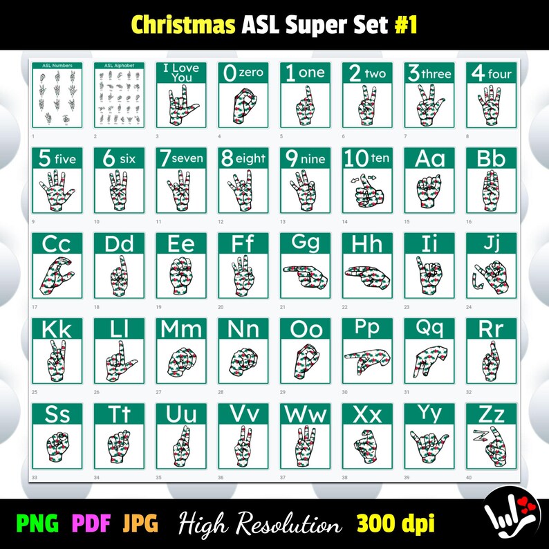 ASL Alphabet Numbers Ilys Christmas Super Sets Clipart - Etsy