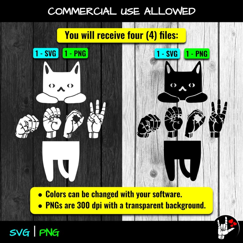 ASL SVG Hanging Cat MEOW Sign Language Svg Cut Files Printable American ...
