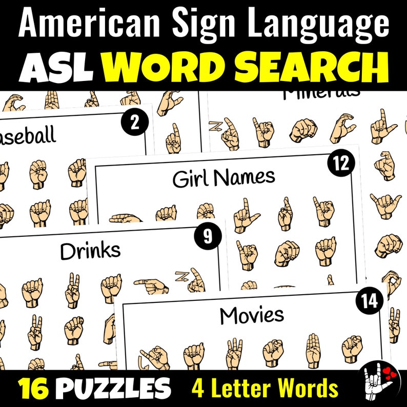 ASL Sign Language Word Search Printable ASL Word Search - Etsy Canada