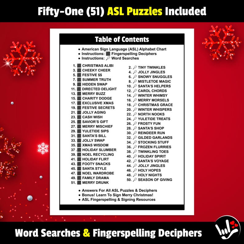 50+ ASL Christmas Word Searches & Fingerspelling Deciphers for ...