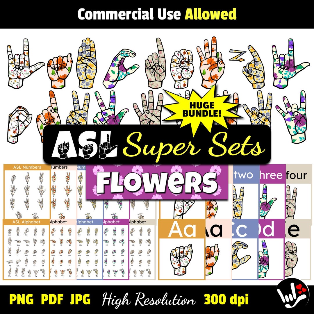 ASL Alphabet Numbers Ilys Flower Super Sets | Clipart Charts Posters ...
