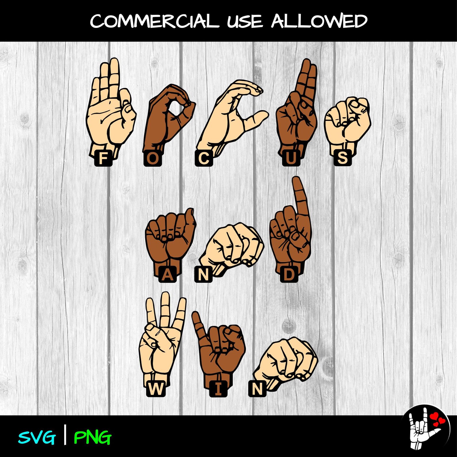 ASL SVG Focus and Win Sign Language SVG Cut Files | Etsy Australia