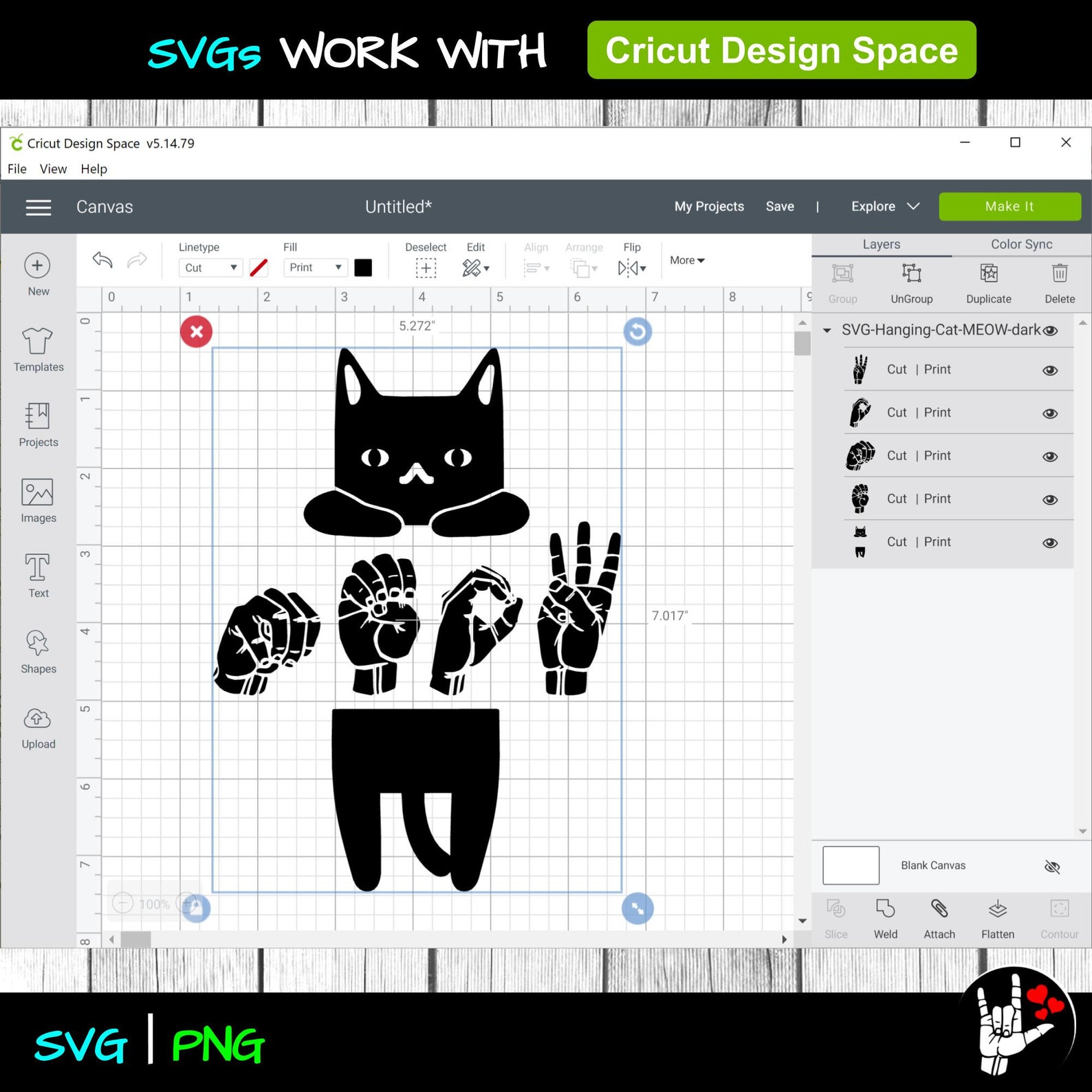 ASL SVG Hanging Cat MEOW Sign Language Svg Cut Files Printable American ...