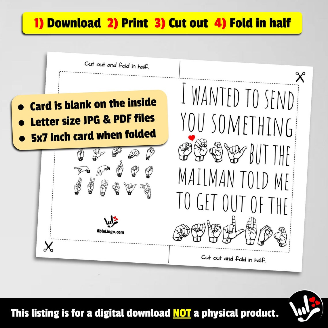 Printable ASL Birthday Card With ASL Alphabet FREE Envelope - Etsy