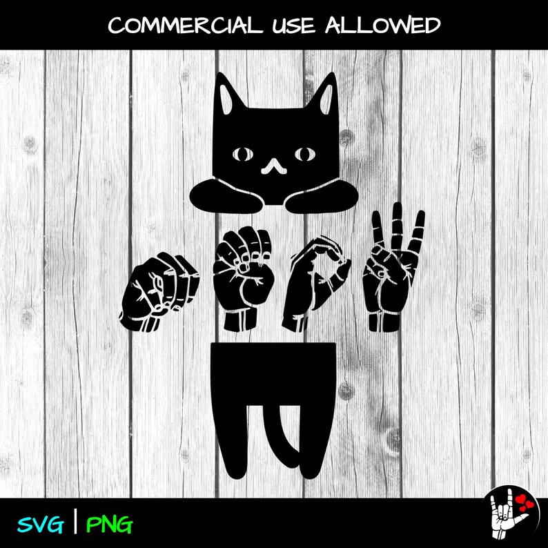 ASL SVG Hanging Cat MEOW Lenguaje de señas svg cortar archivos ...
