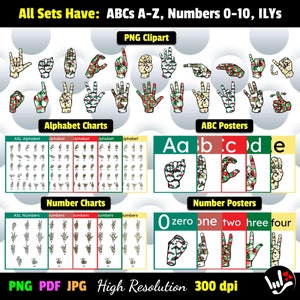 ASL Alphabet Numbers Ilys Christmas Super Sets Clipart Charts Posters ...