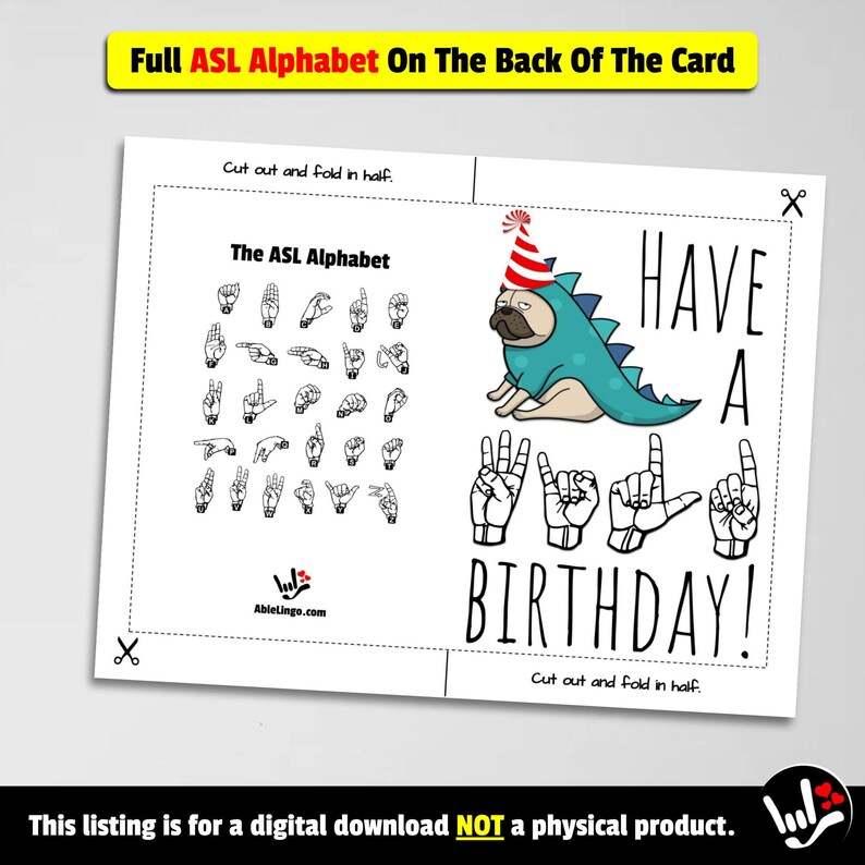 Printable ASL Birthday Card • Sign Language Alphabet (digital Download ...
