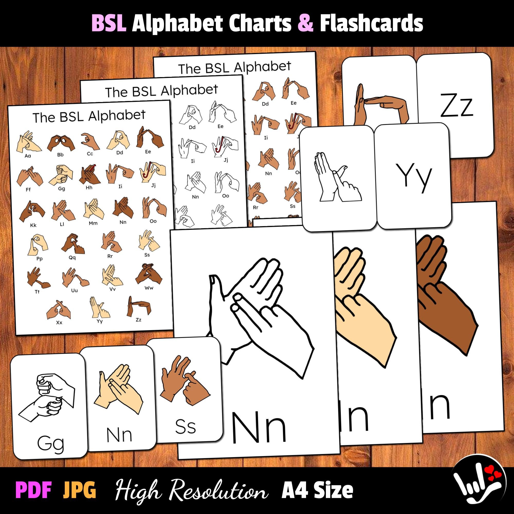BSL Printable Alphabet Charts & Flashcards A4 Size BSL - Etsy UK