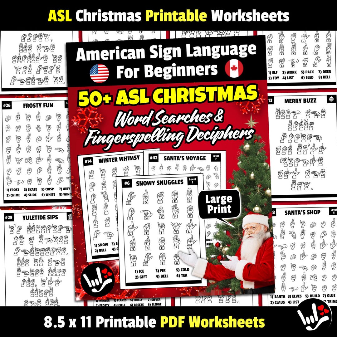 50+ ASL Christmas Word Searches & Fingerspelling Deciphers for ...