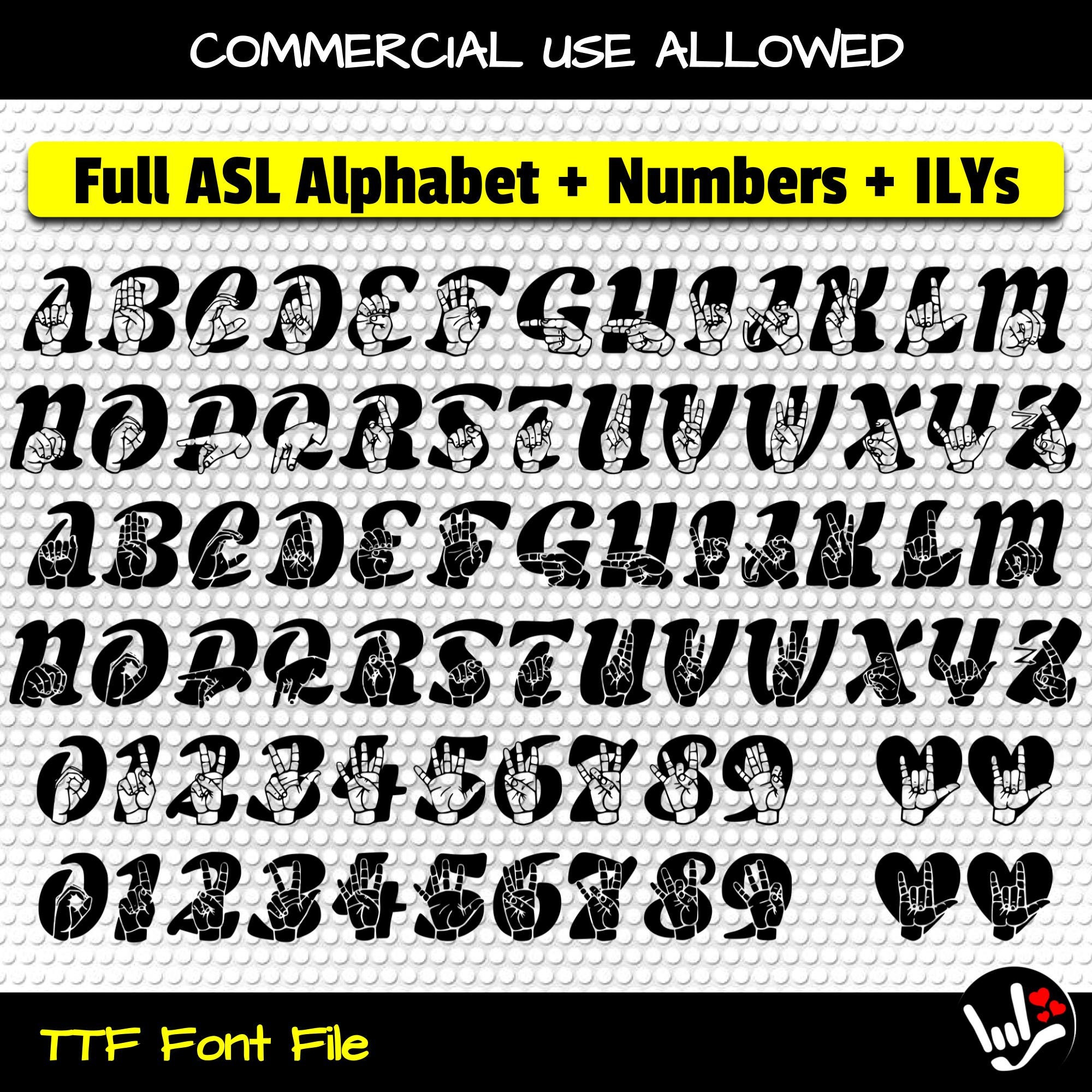 ASL Font TTF File Type Asl Letters & Numbers ILY Signs Type in American ...