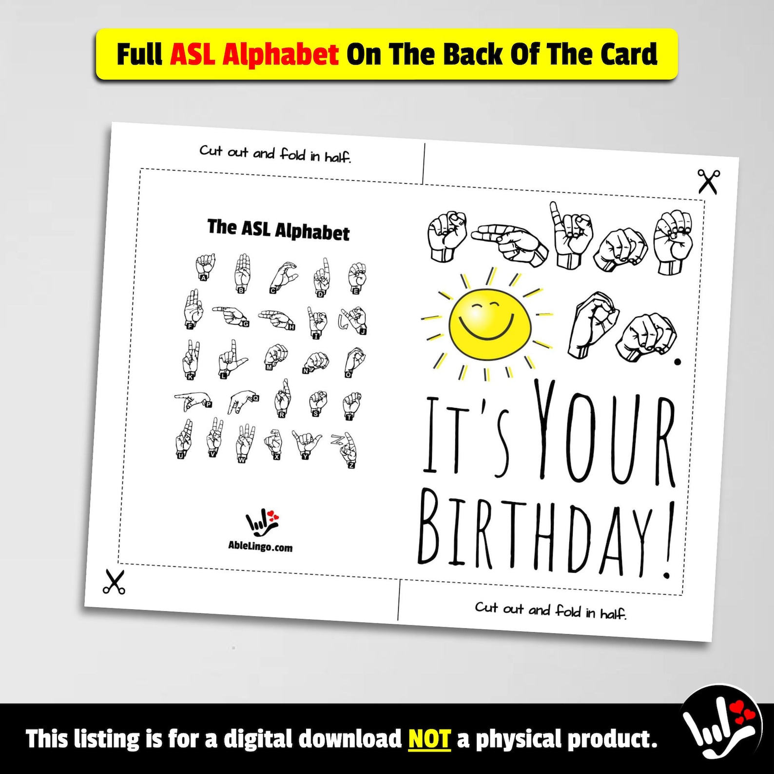 Printable ASL Birthday Card • Sign Language Alphabet (digital Download ...