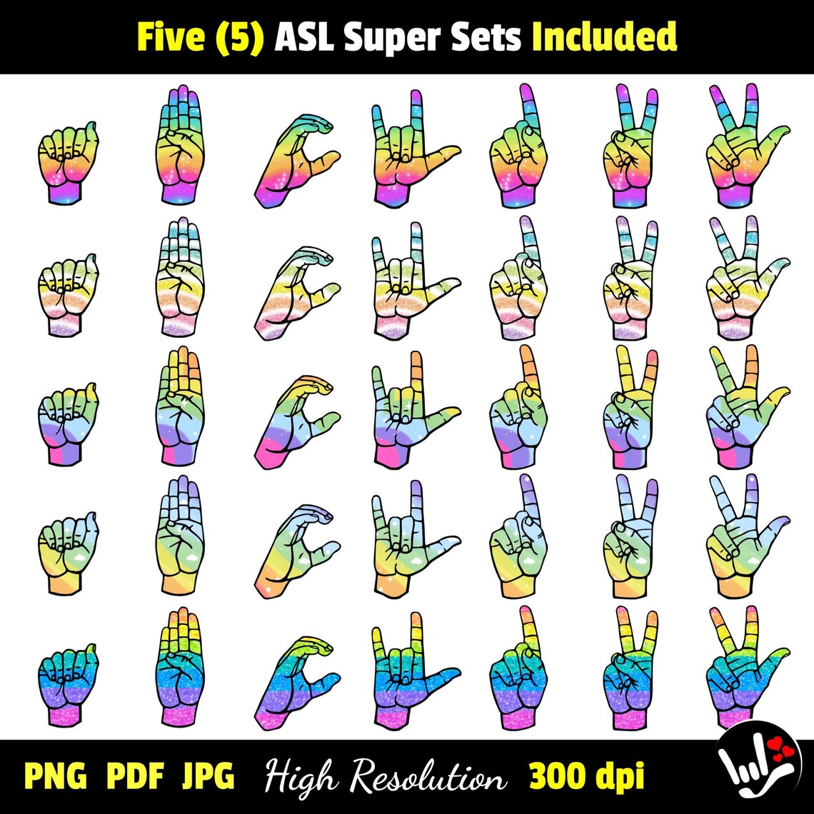 ASL Alphabet Numbers Ilys Rainbow Super Sets | Clipart Charts Posters ...