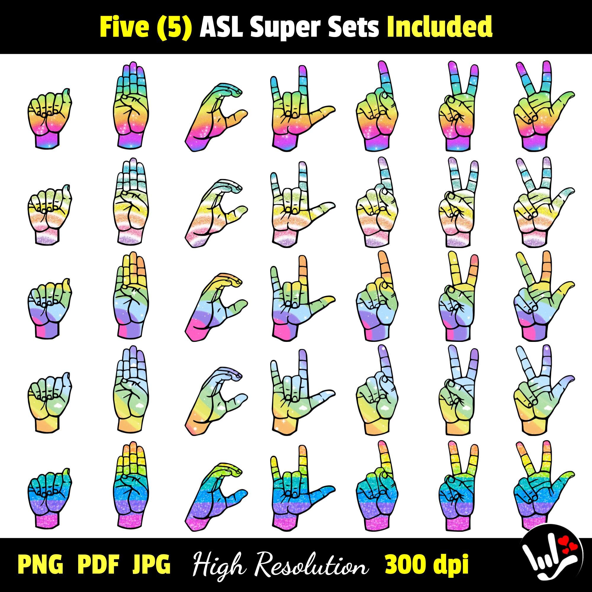 ASL Alphabet Numbers Ilys Rainbow Super Sets Clipart Charts Posters Png ...