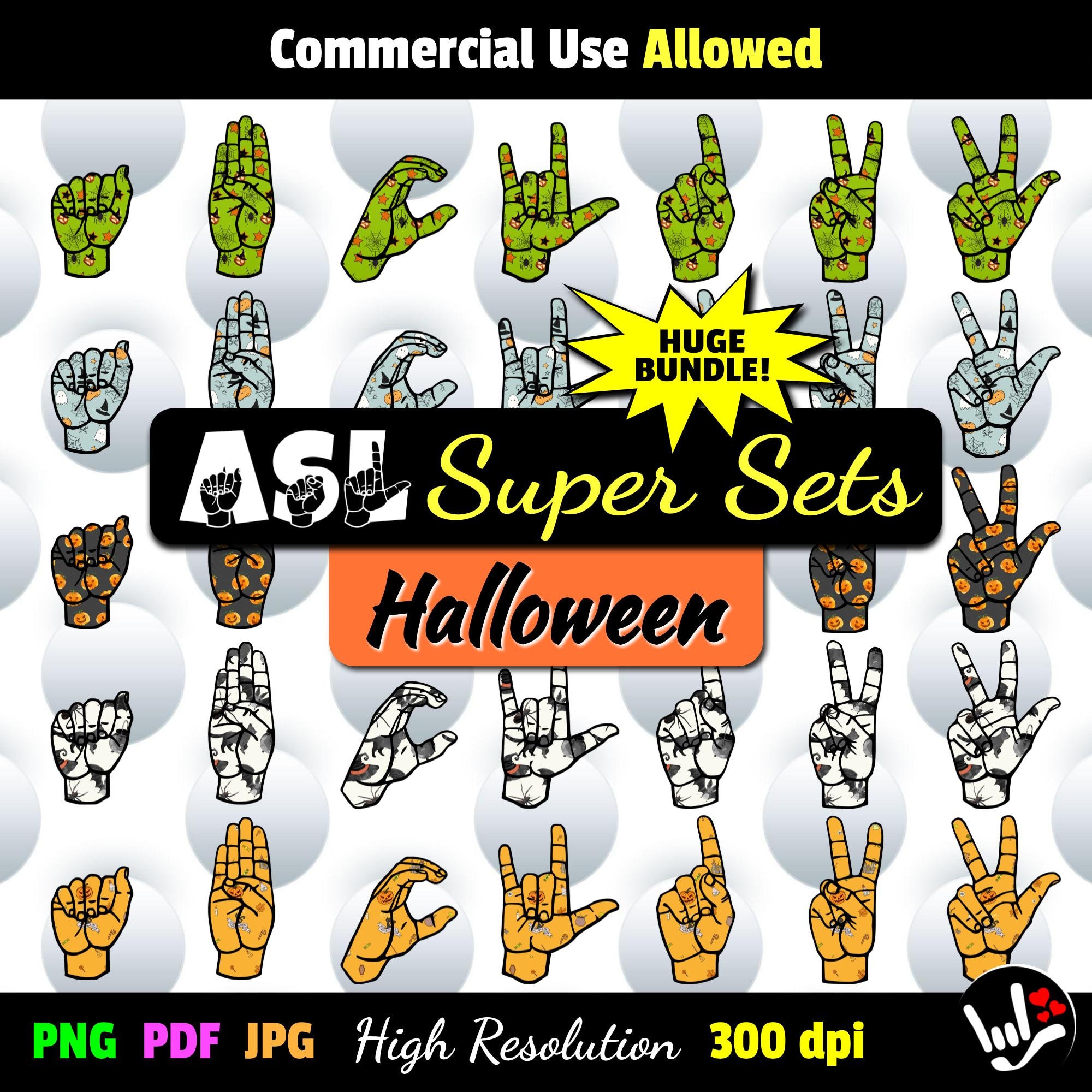 ASL Alphabet Numbers Ilys Halloween Super Sets | Clipart Charts Posters ...