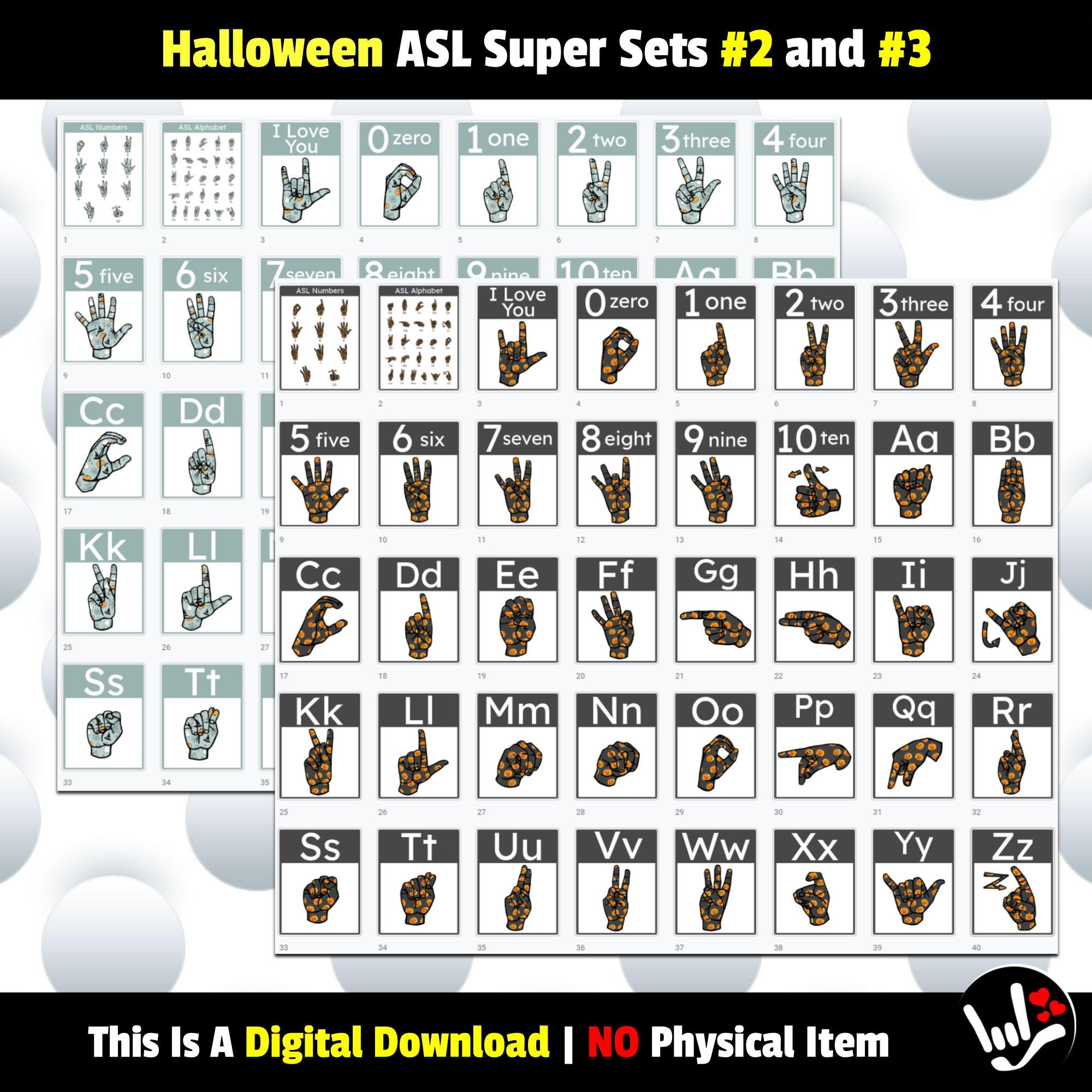 ASL Alphabet Numbers Ilys Halloween Super Sets Clipart - Etsy