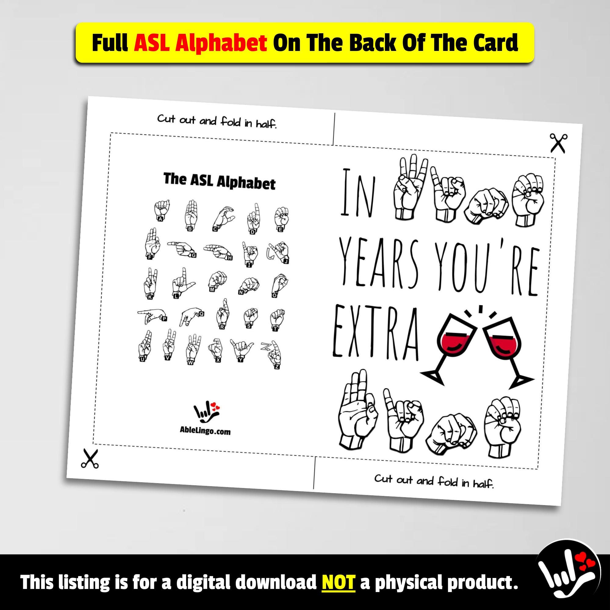 Printable ASL Birthday Card With ASL Alphabet FREE Envelope | Etsy