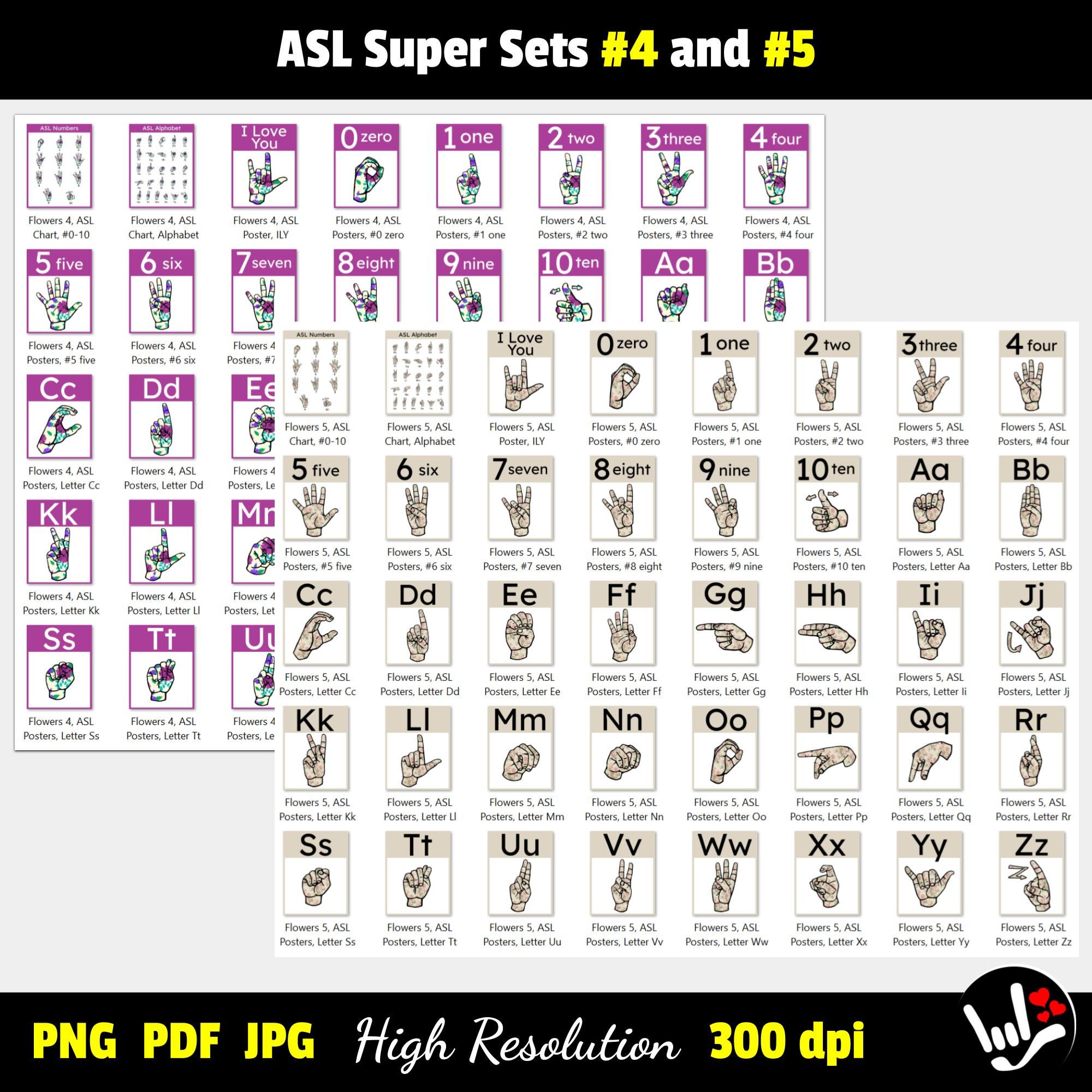 ASL Alphabet Numbers Ilys Flower Super Sets Clipart Charts - Etsy