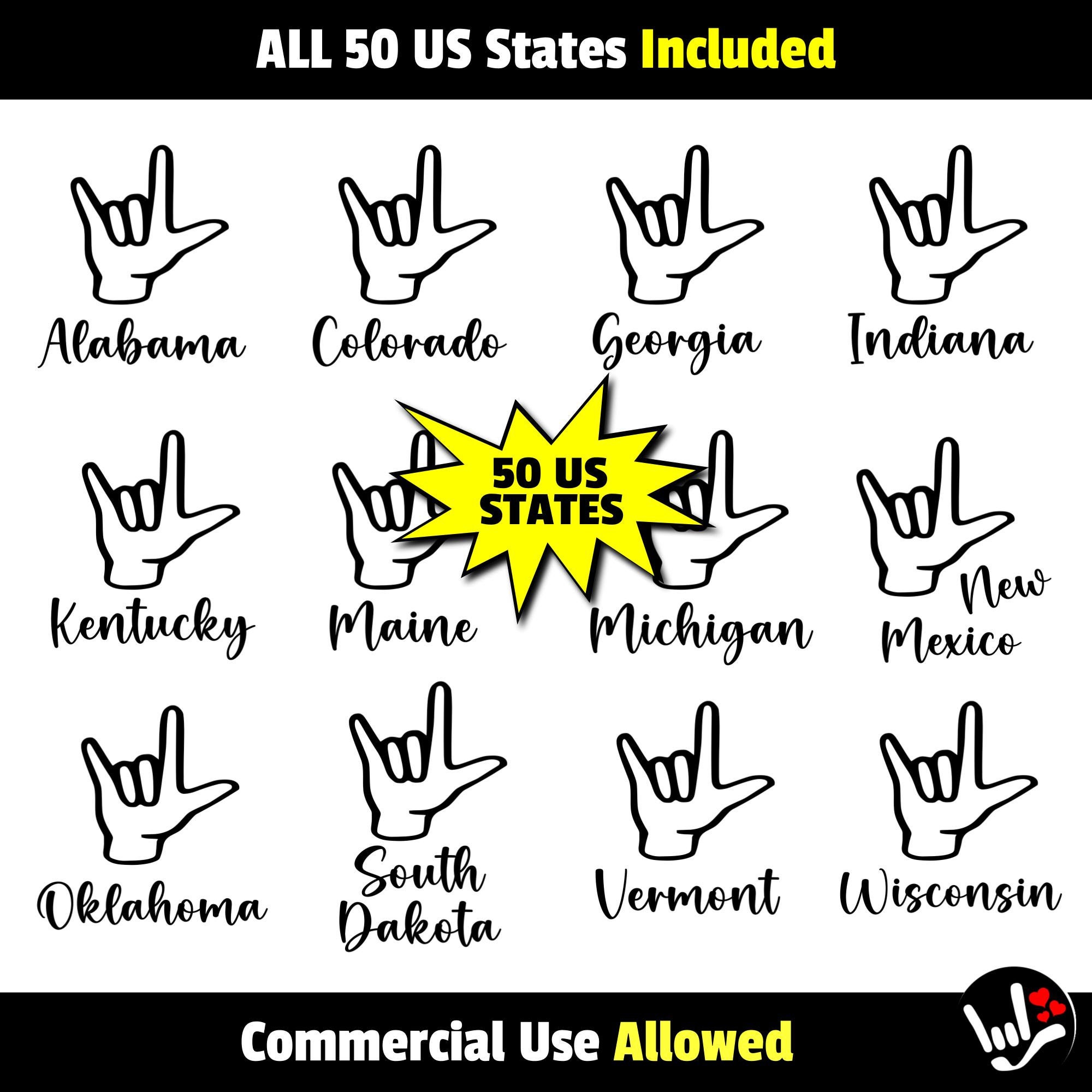 ASL ILY Sign All 50 US States Svg Bundle I Love You American Sign ...