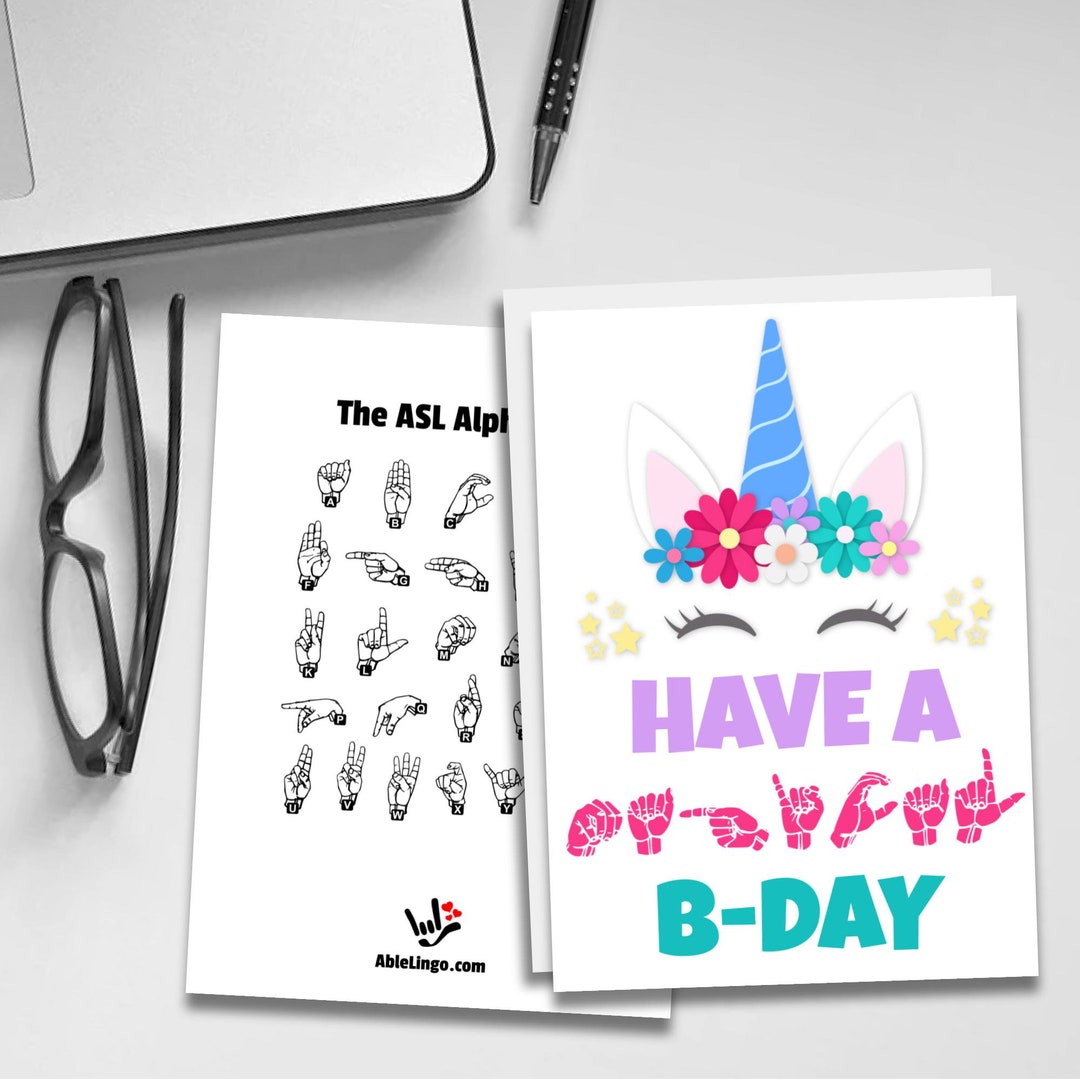 Printable ASL Unicorn Birthday Card • Sign Language Alphabet (digital ...