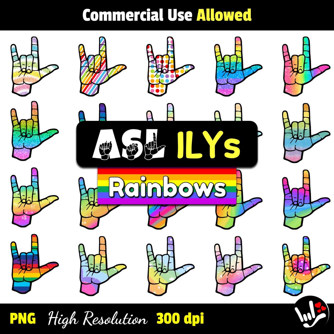 ASL Rainbow ILY Signs | I Love You Signs American Sign Language | Png ...