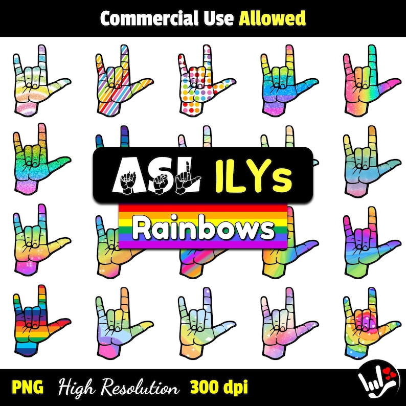 Rainbow ASL I Love You Sign Clipart | PNG Files (digital Download) - Etsy