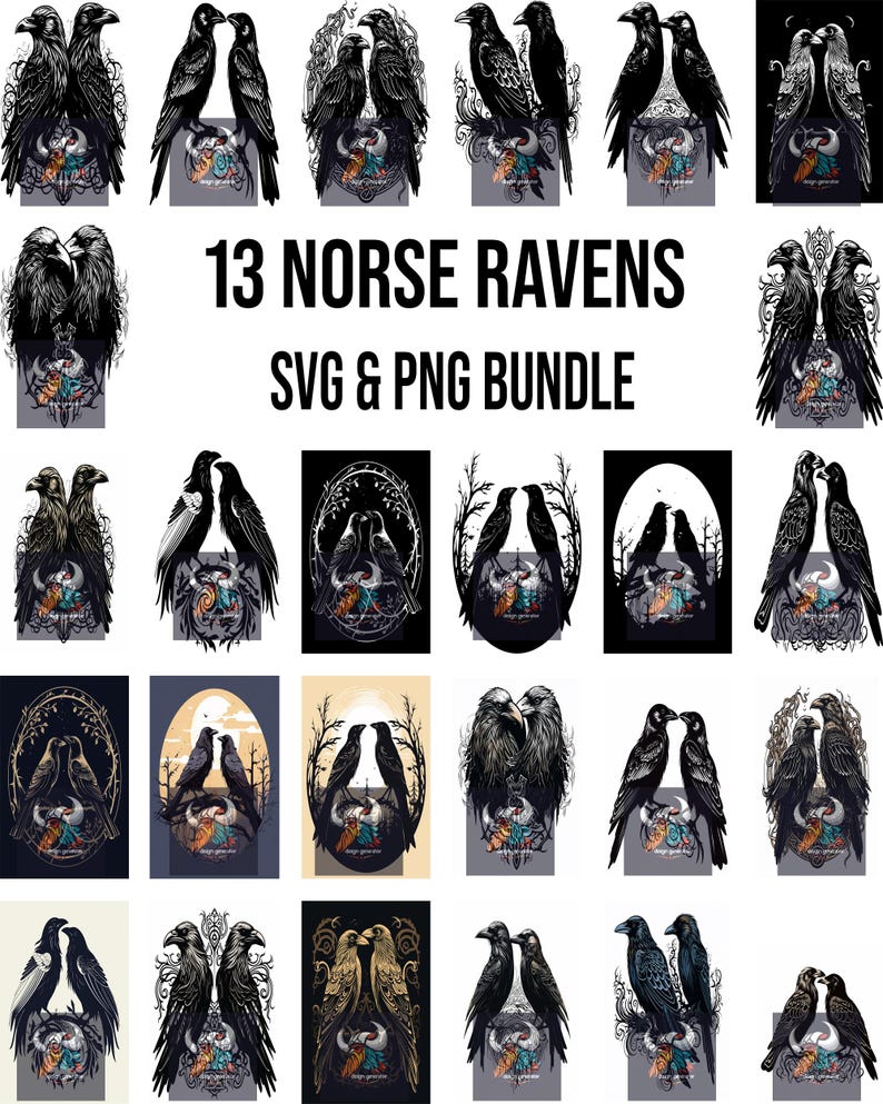 13 Odin's Ravens SVG and PNG Bundle – Hugin and Munin Norse Mythology ...