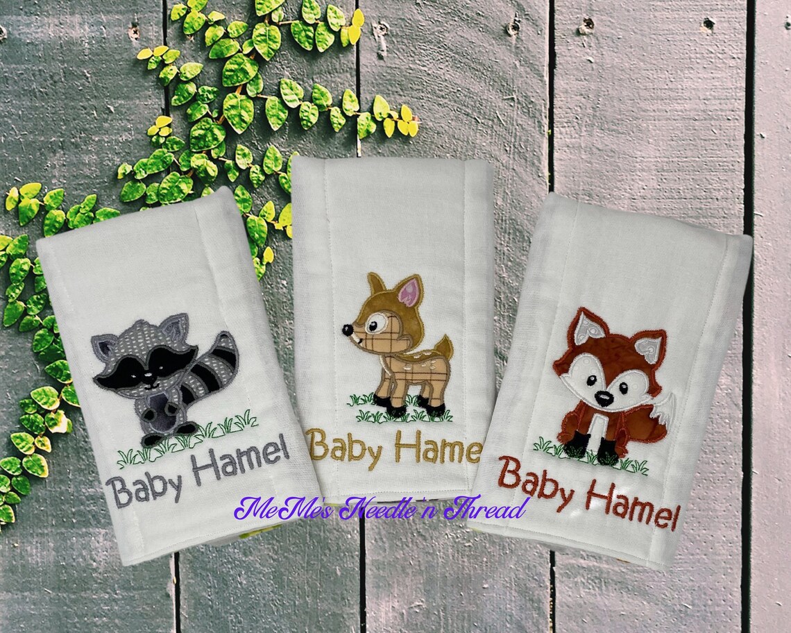 Woodland Animal Burp Cloths Fox Raccoon Deer Personalized - Etsy