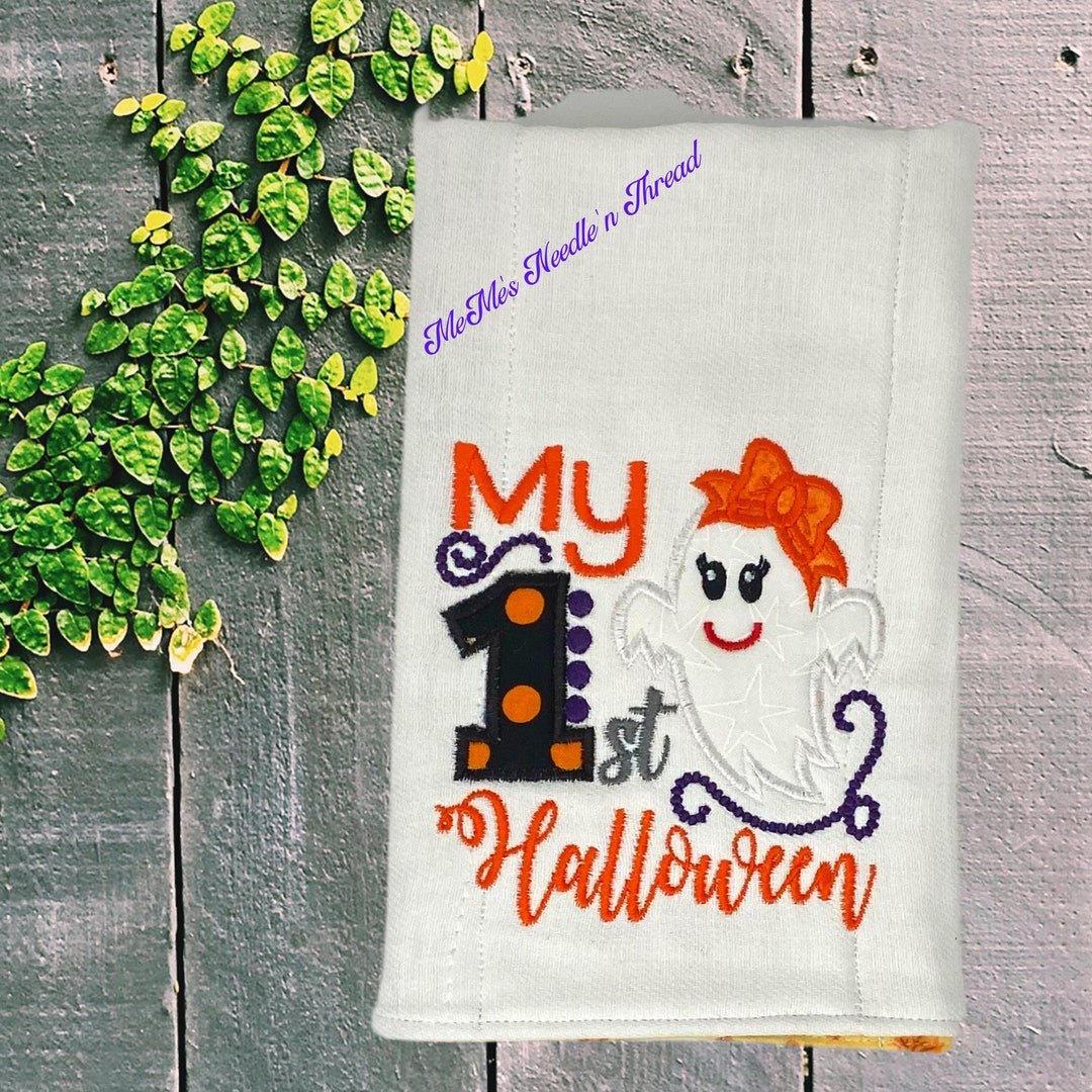 1st Halloween Burp Cloth, Girl Ghost, Can Be Personalized, Baby ...